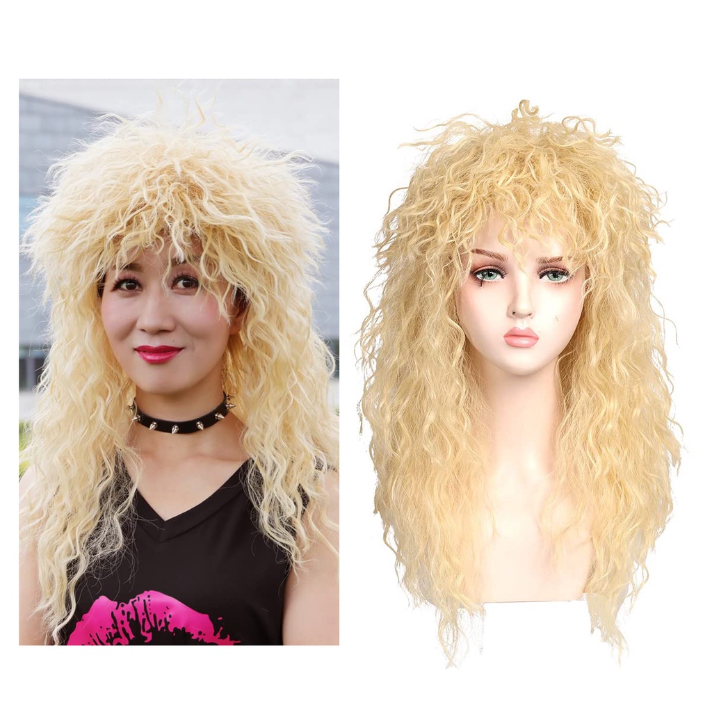 Long Blonde Wavy 80s Wig 70s Halloween Mullet Cosplay | Shopee Philippines