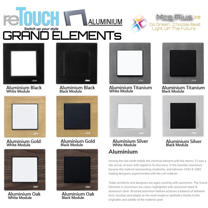 reTouch Grand Elements 1, 2, 3 ,4 Gang 1 Way , 2 Way ( Black Module ...