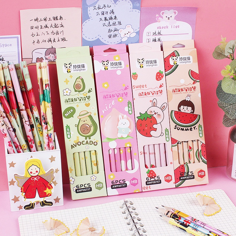 Creative HB Writing Pencil 6 Boxed Fruit Pencil Student School Supplies ...