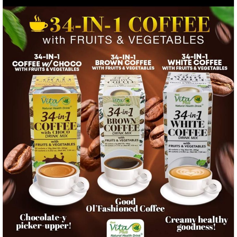 100% Authentic First Vita Plus 34-in-1 Coffee with Fruits & Vegetables ...