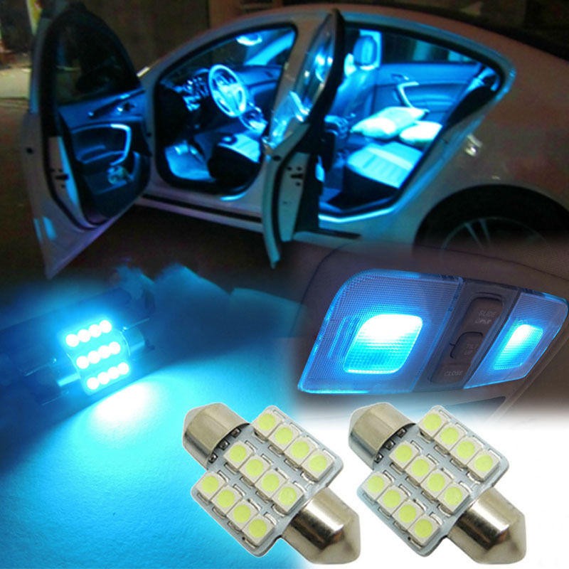 2 Pcs Ultra Blue 31mm 12SMD Car Interior Dome Festoon LED Light Bulbs ...