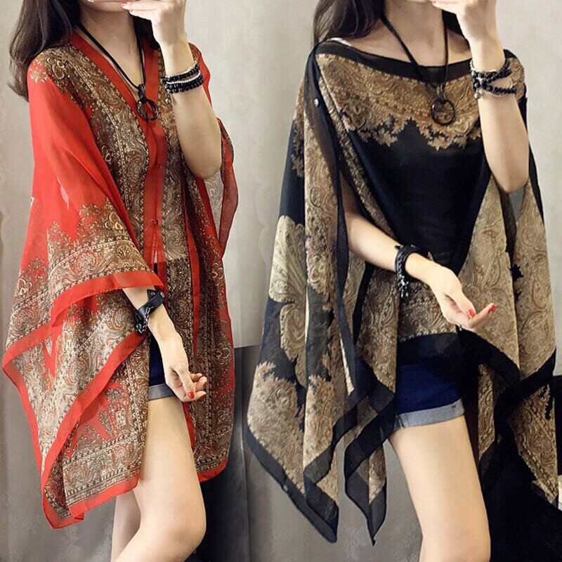 Summer Women Boho Oversized Chiffon Scarf Shawl Beach Towel Cover Up ...