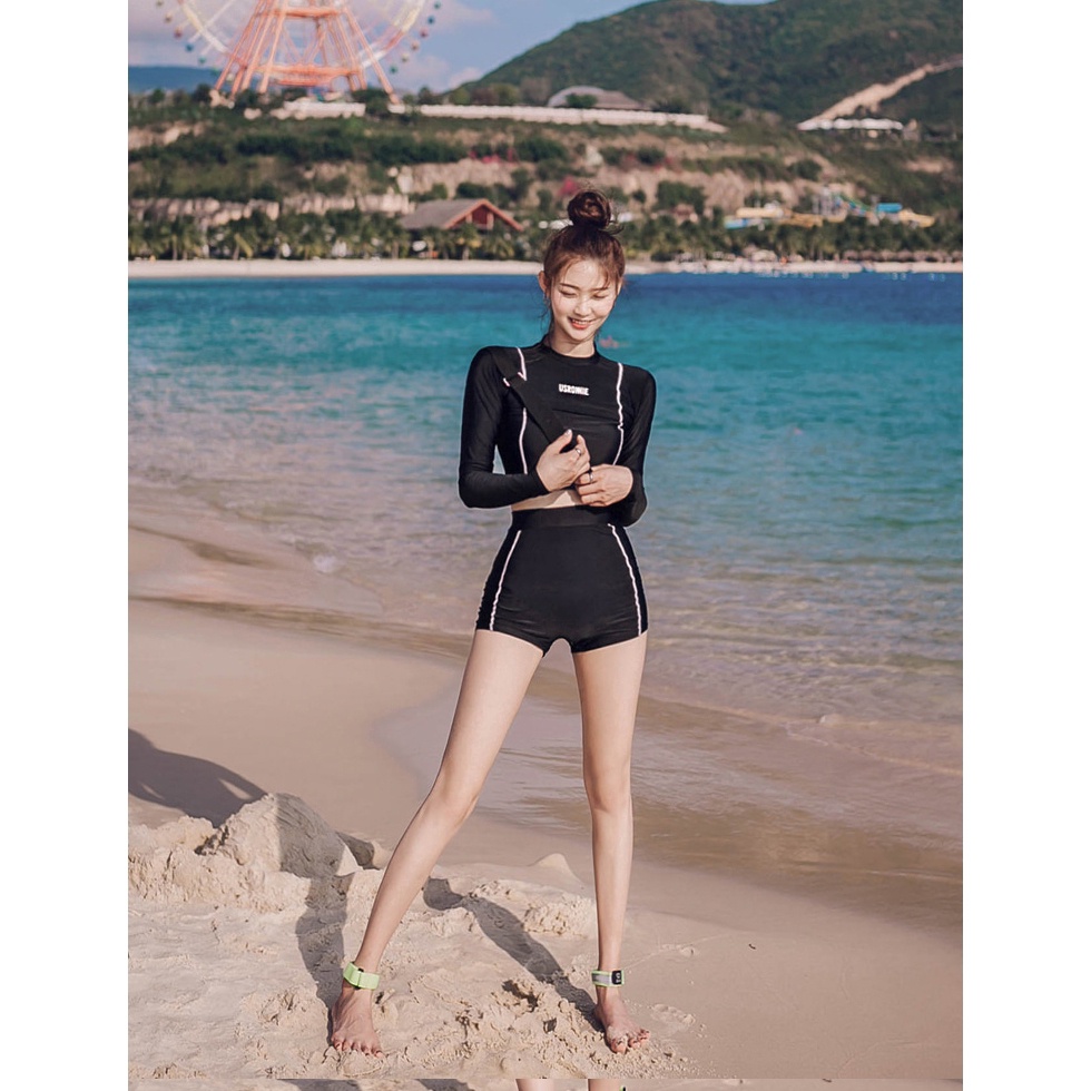 2022 Korea Black Girls Swimsuit Sexy Wetsuit 2 Piece Surf Swimsuits ...