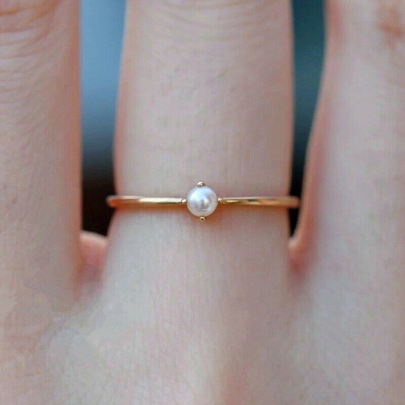 Mini Freshwater Pearl Copper Filled Rings Thin Simple Women Engagement ...