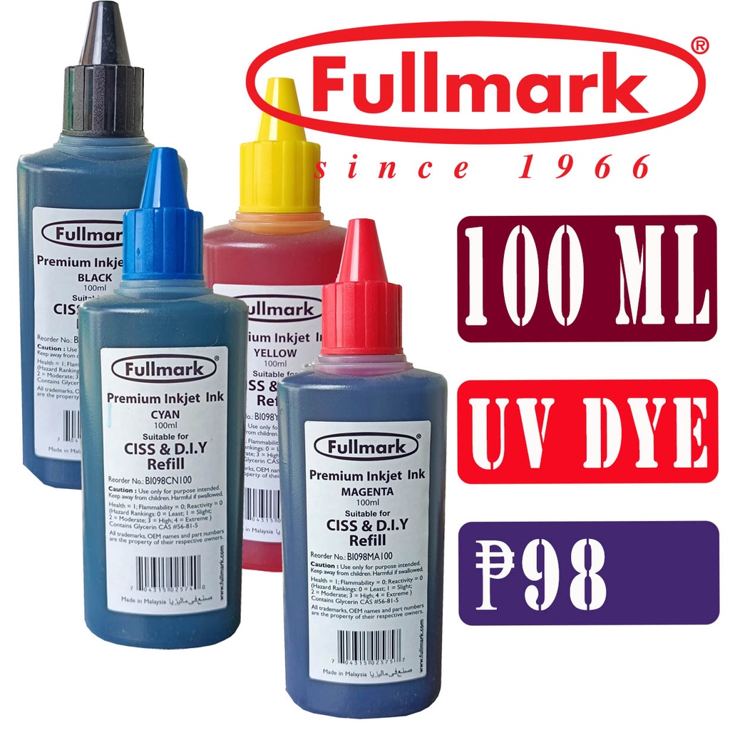 Fullmark Premium 100ml Dye Ink Cyan , Magenta , Yellow , Black | Shopee ...