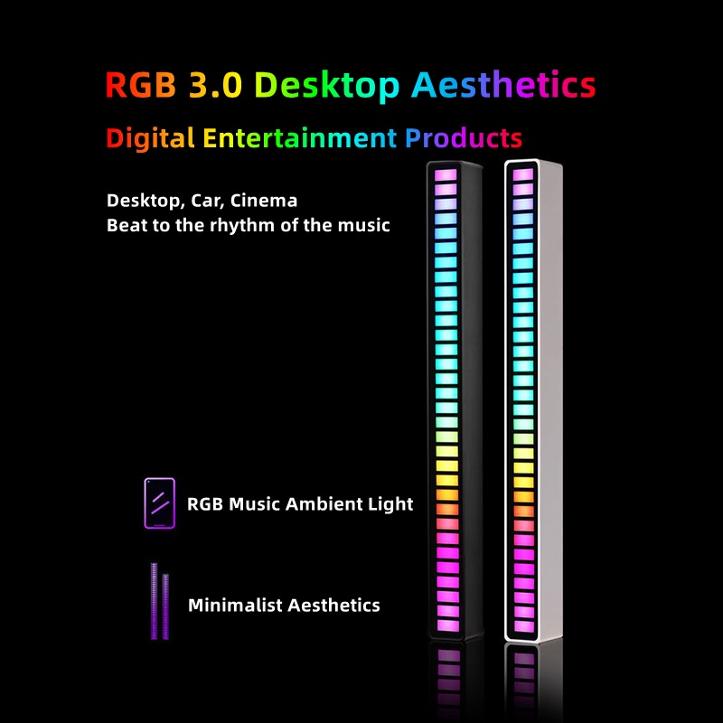 32 Lamp Beads Rechargeable RGB Voice-activated Music Rhythm LED PC Car ...