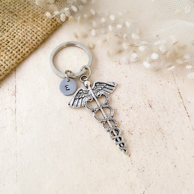 Caduceus Keychain • Medical Keychain • Doctor Keychain • Initial ...
