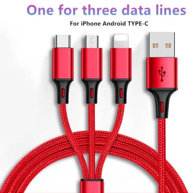 3in1 charging wire data cable wire for Android, type-c, iphone (1M ...