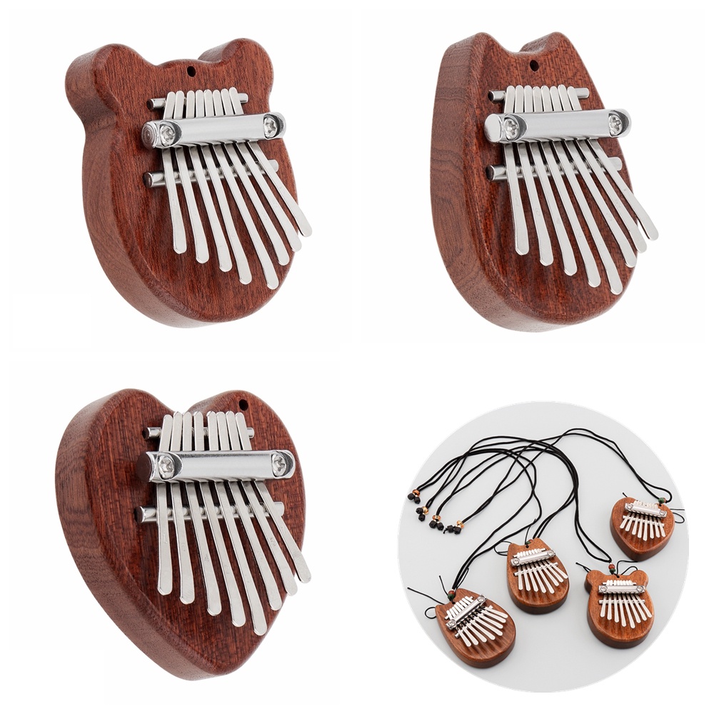 Mini 8 Key Thumb Piano Bear Heart Cat Shape Kalimba Sapele Wood Mbira ...