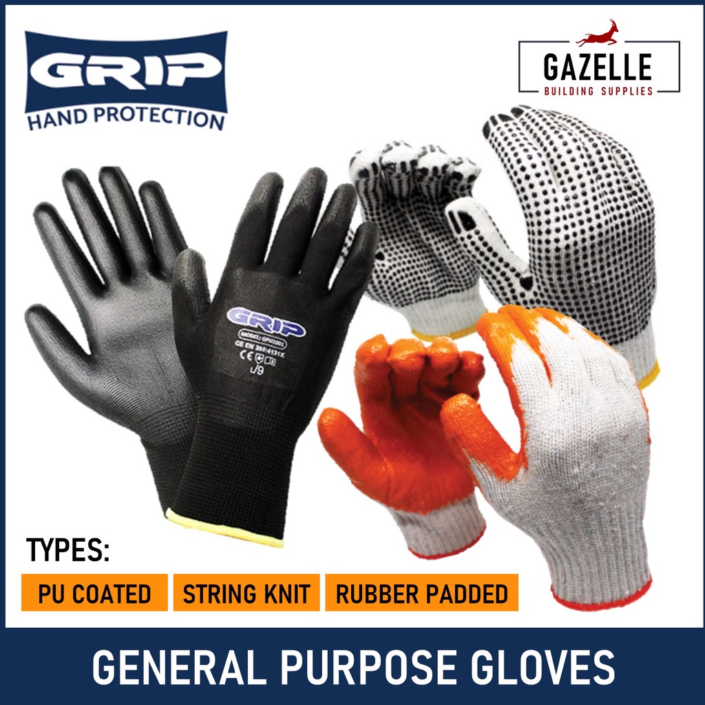 Grip Safety Gloves Cotton Comfort Stretchable - PU Coated Black Gloves ...