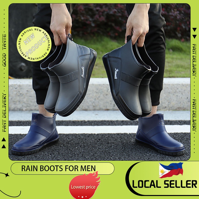 READY STOK Rain Boots Waterproof Non-slip Men Fashion Rain Shoes Bota ...