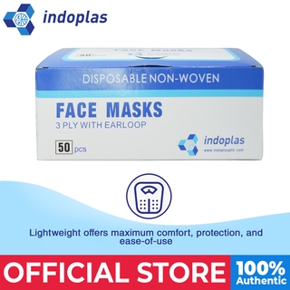Indoplas Disposable Face Mask 3 Ply With Earloop 5 boxes (250 pcs ...