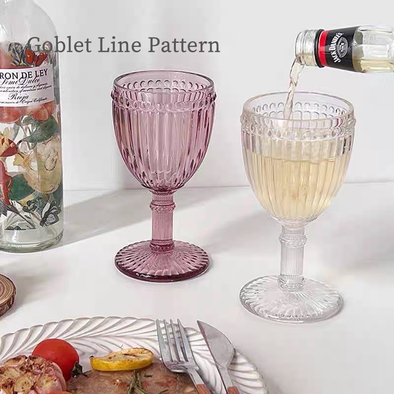 Line Pattern Style Glassware Water Goblet Juice Wine Glass Relief ...