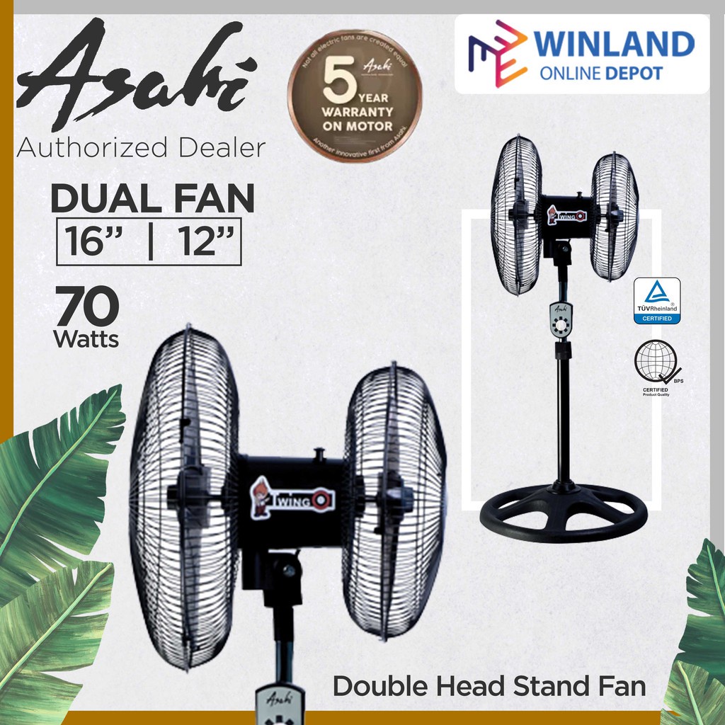 ASAHI by Winland Twingo Double Head Stand Fan | Electric Fan w/ Thermal ...