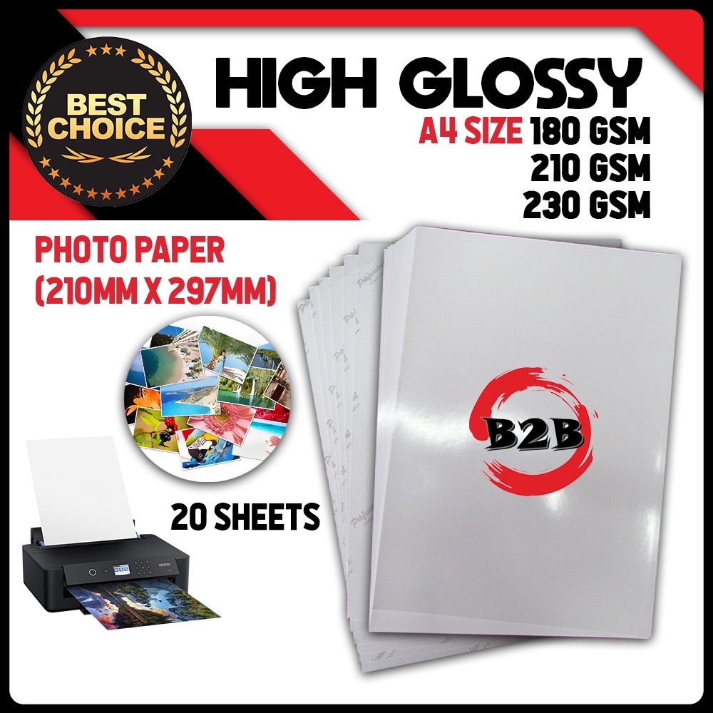 Premium High Glossy Photo Paper 180gsm 210gsm 230gsm A4 (20 sheets ...