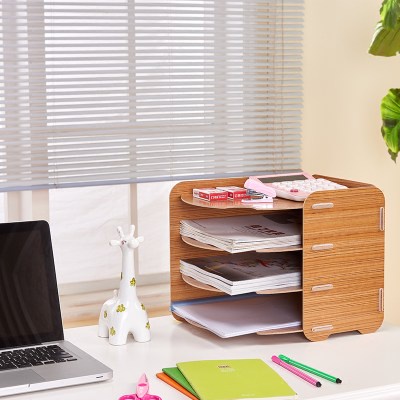 Korean creative A4 desktop wooden office supplies storage file rack ...