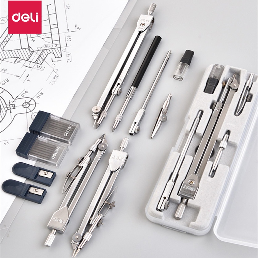 Deli Metal Compass Set Professional Drafting Exam Drawing Geometry Tool ...