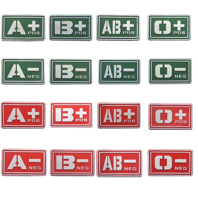 PVC Luminous A+B+AB+O+ Positive Group Patch Tactical Morale Military ...