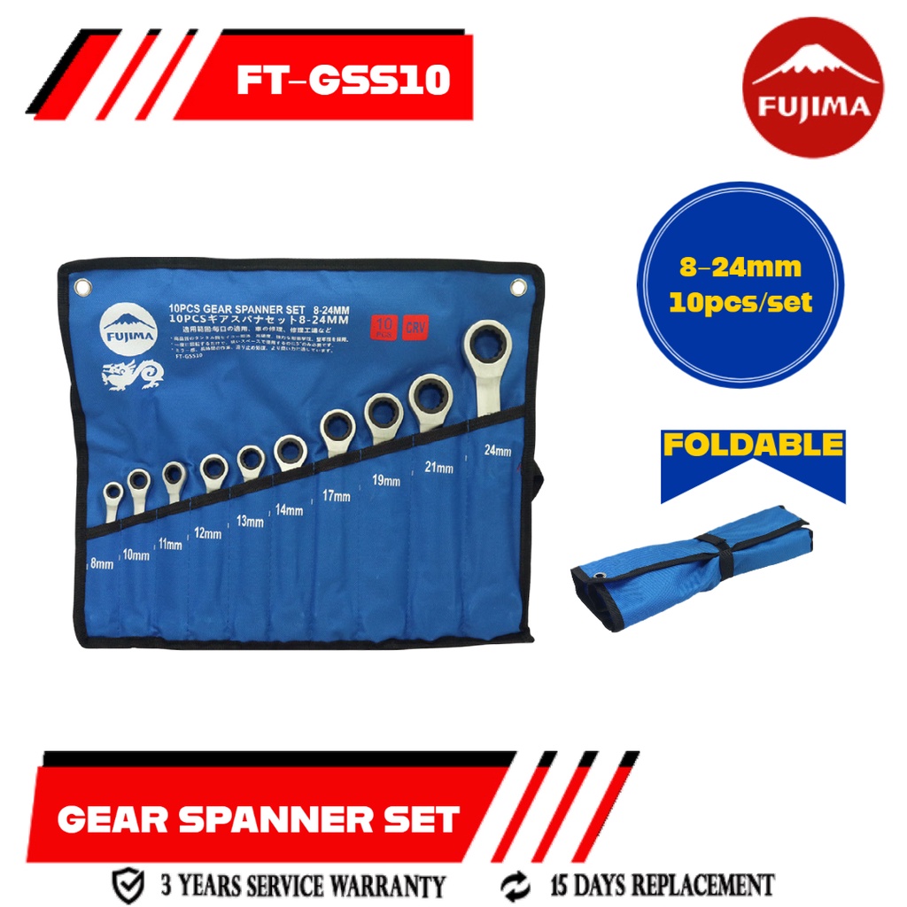 FUJIMA GEAR SPANNER SET COMBINATION WRENCH 8-24mm 10pcs/set / 14pcs/set ...