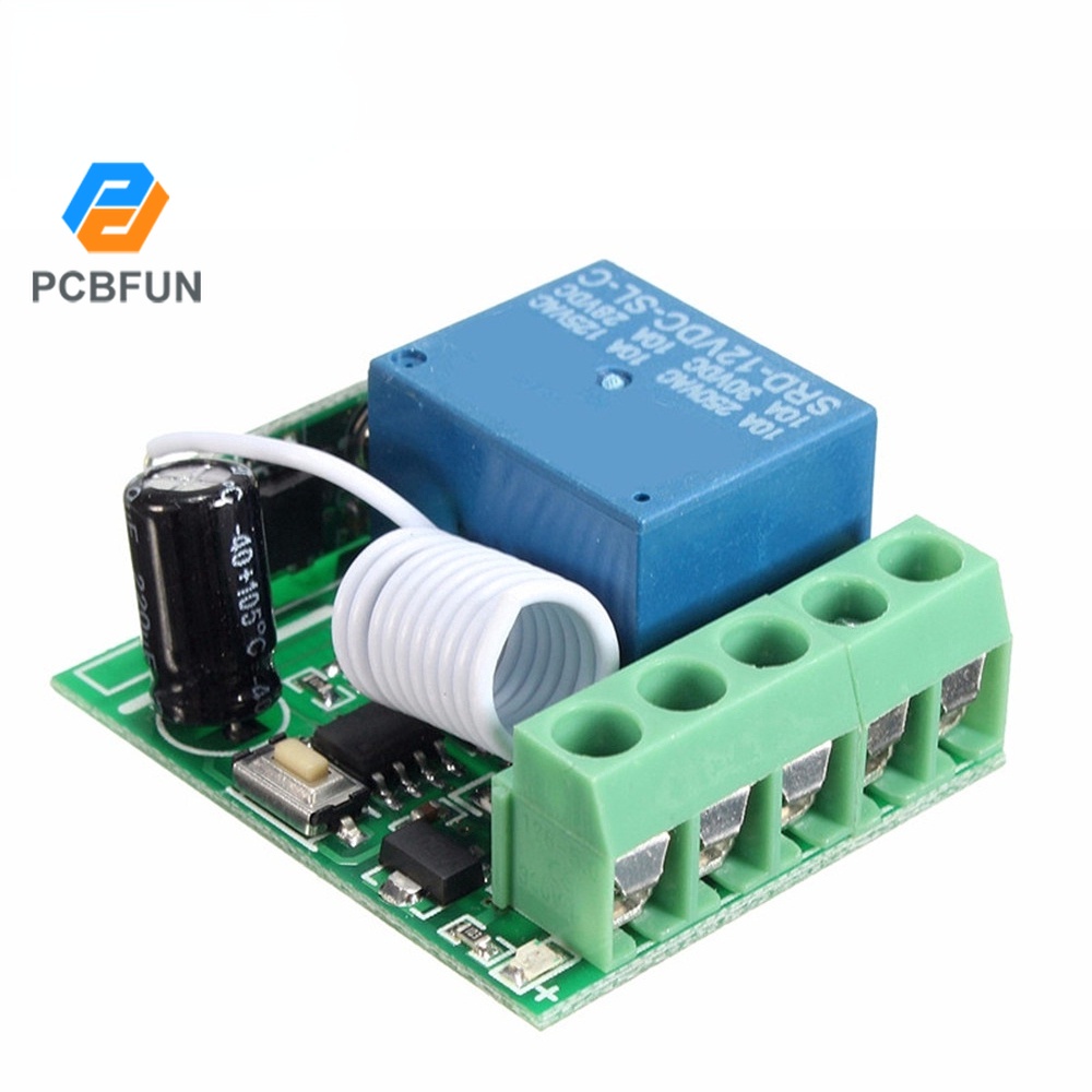 Pcbfun 433Mhz Dc 12V 10A 1Channel Wireless Relay Rf Remote Control Switch Receiver Module ...