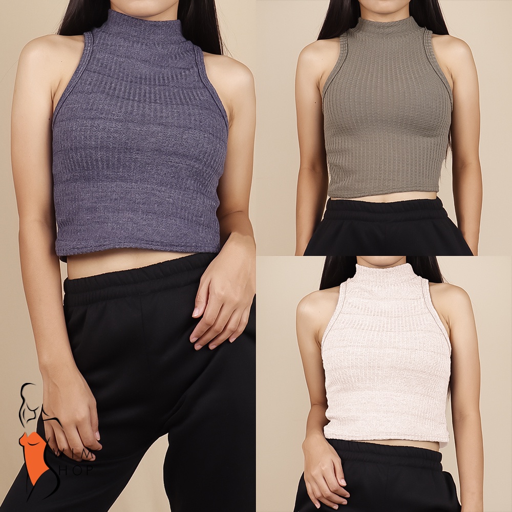 SS Aileen Turtle Neck Tops Sleeveless Croptop Sando Waffle | Shopee ...