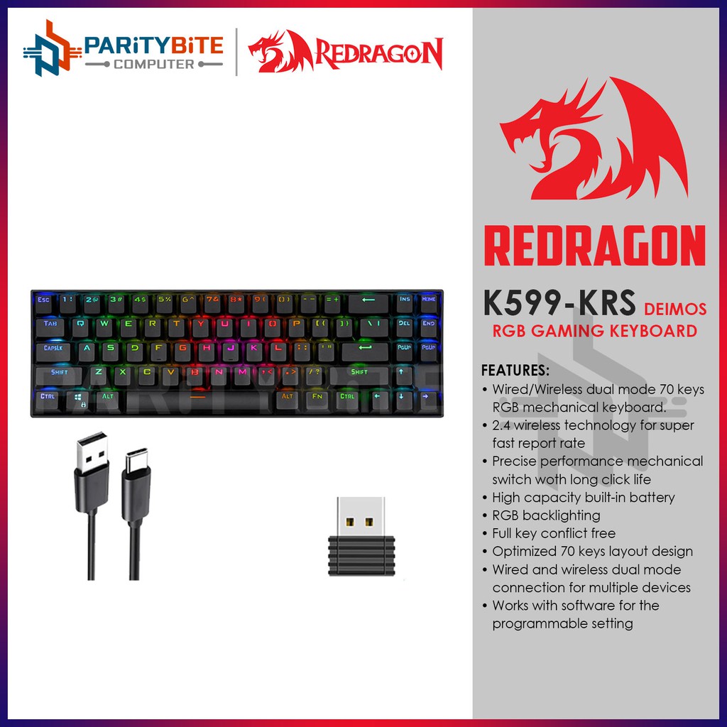 Redragon K599-KRS Deimos RGB Compact Wireless Mechanical Gaming ...