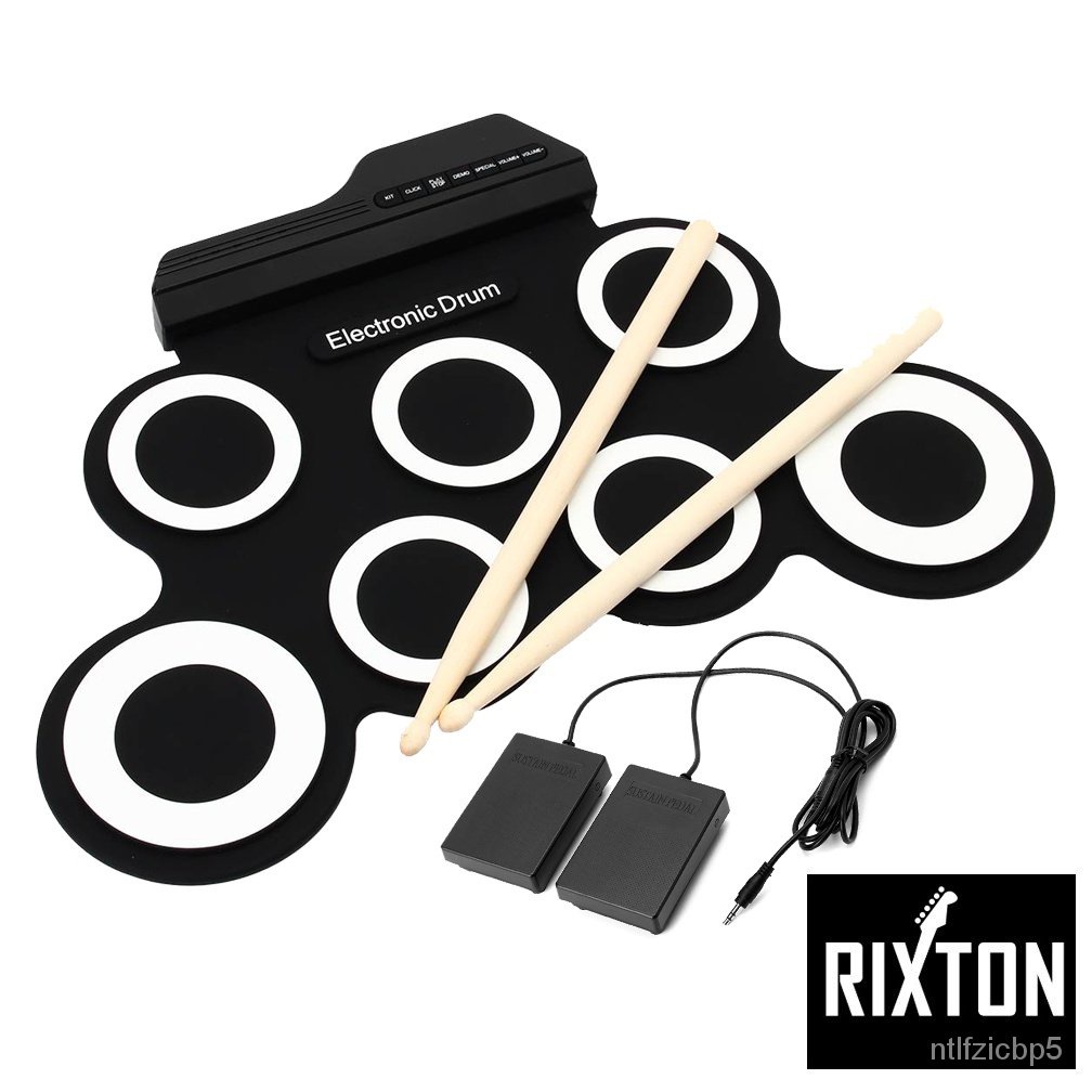 Rixton Portable Electronic Drum Digital USB 7 Pads Roll up Drum Set ...