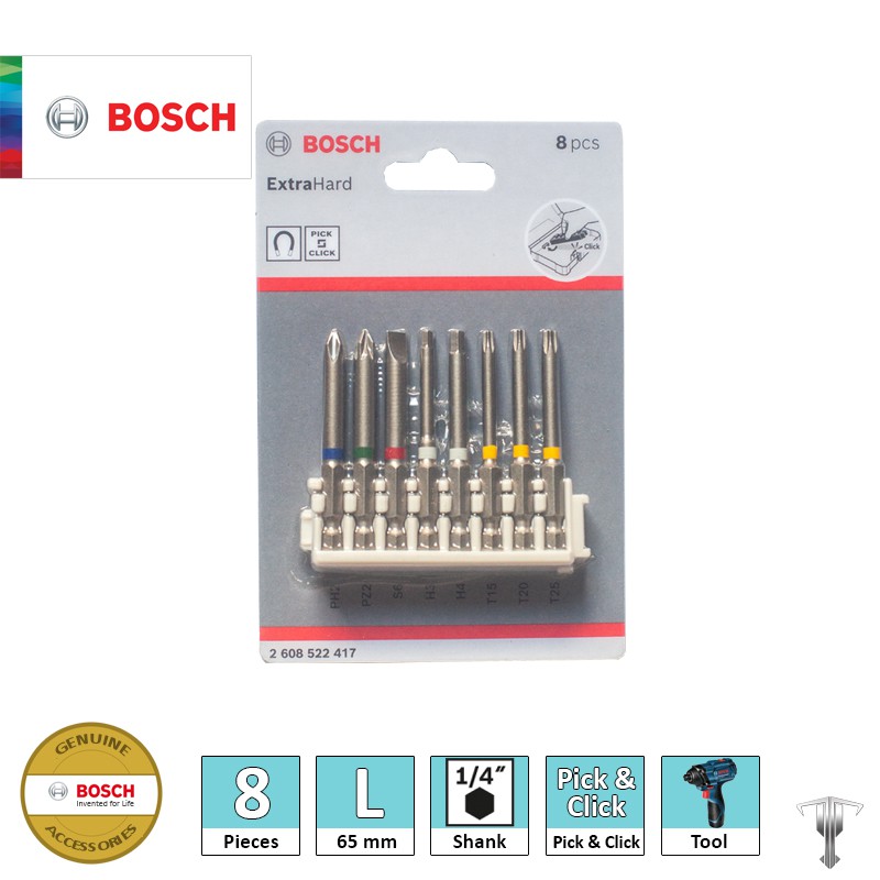 Bosch 2608522417 Assorted Screwdriver Bits 65 mm Pick and Click System ...