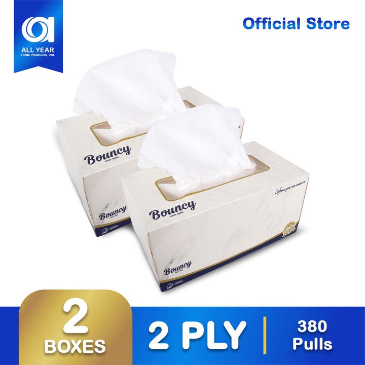 Bouncy Facial Tissue Box 2 Ply 190 Pulls x 2 Boxes - Facial Tissue ...