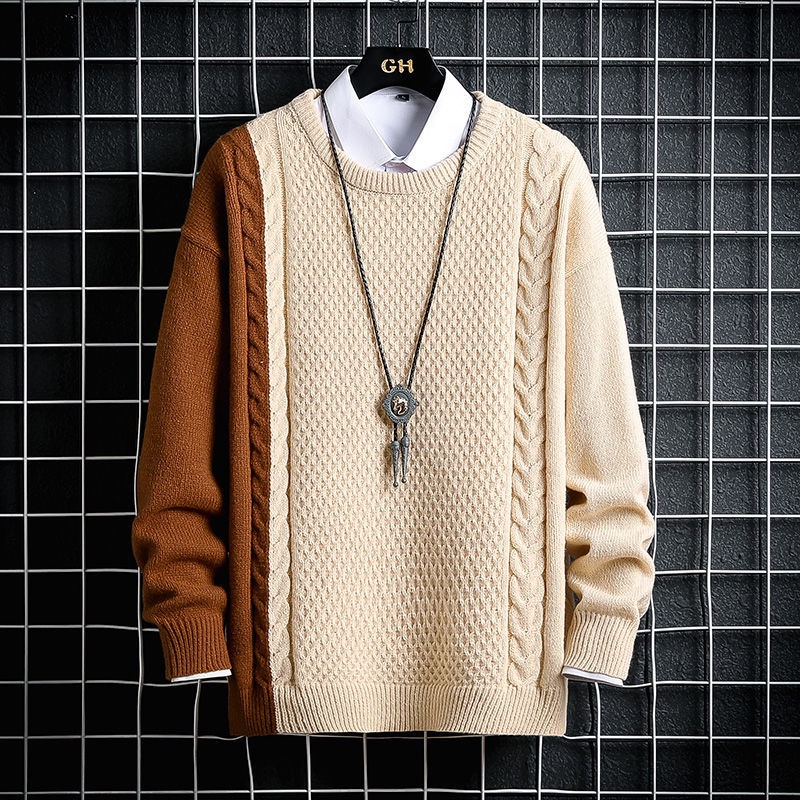 Men's Long Sleeve Sweater Thick Retro Japanese Sweater Men's round neck ...