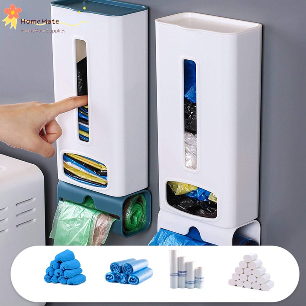 Plastic Bag Dispenser Wall Mounted Garbage Bag Storage Box Kitchen ...