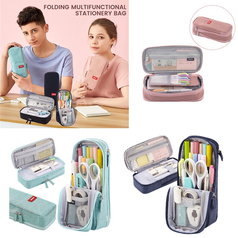 Double Layer Pencil Case Large Capacity Cloth Stationery Case Stand ...