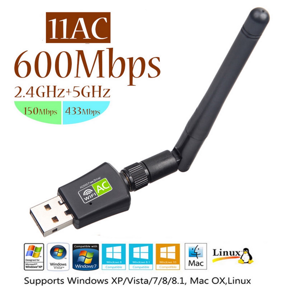 600Mbps Driver-free Network Card Dual Band 2.4/5Ghz USB Wifi Adapter LAN Antenna Dongle | Shopee ...