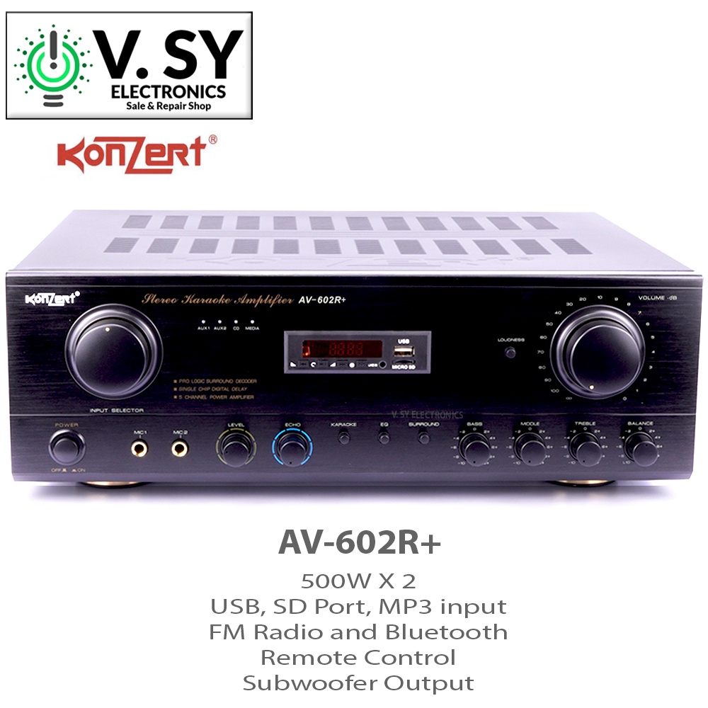 Konzert AV-602R+ 500W X 2 5-Channel Karaoke Amplifier with FM Radio ...