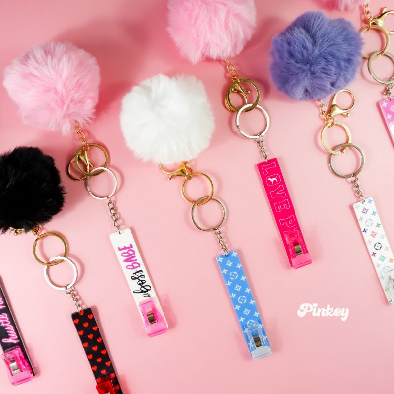 Atm Credit Card Card Grabber Puller Keychain with Pompom For Long Nails ...