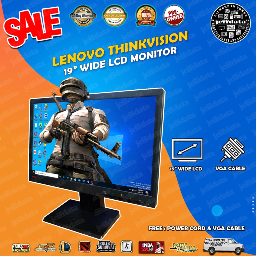 Lenovo Thinkvision Monitor 19"wide LCD with stand Free VGA and power ...