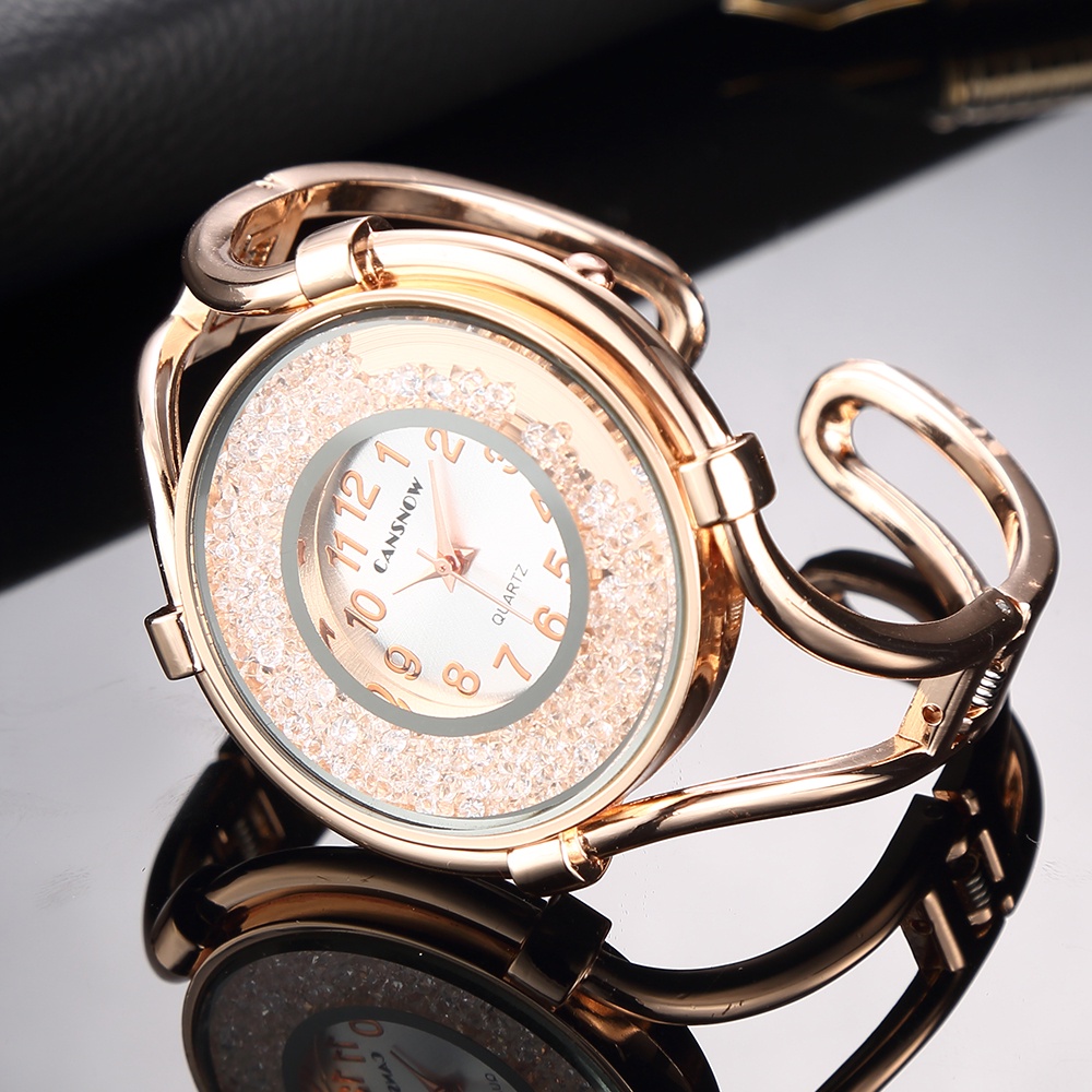 Women Gold Watch Fashion Elegant Crystal Quartz Bangle Watch | Shopee ...