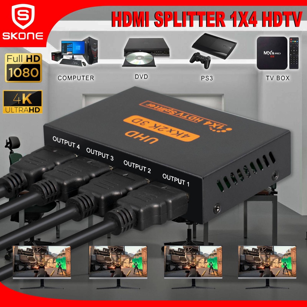 HDMI Splitter 1 in 4 Out HDTV 1.4 Ultra High Definition 1080p 4K ...