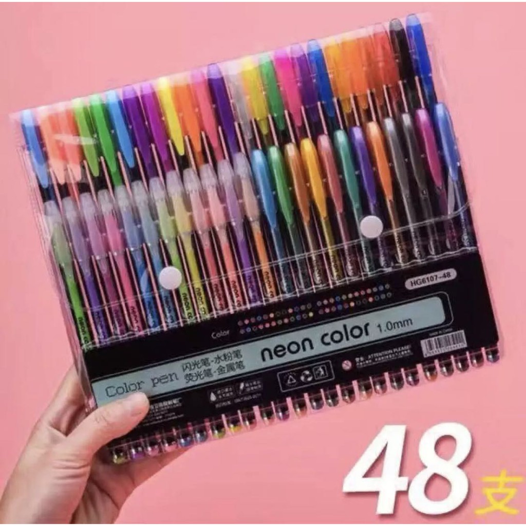 AS Neon Color Pen 48 Colors Set ( Metal/Glitter/Highlighter/Pastel ...