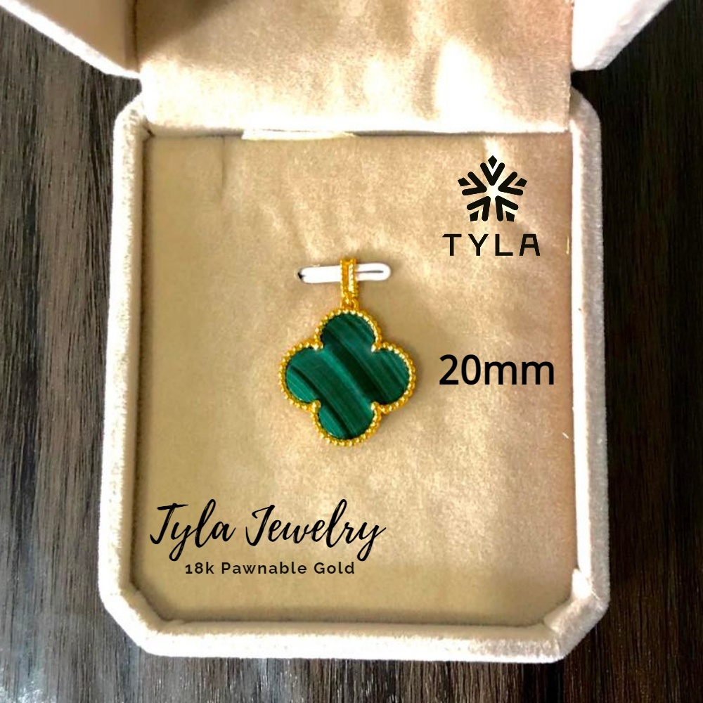 Tyla 18K Gold Necklace Pendant Clover Green For Women Jewelry Real ...