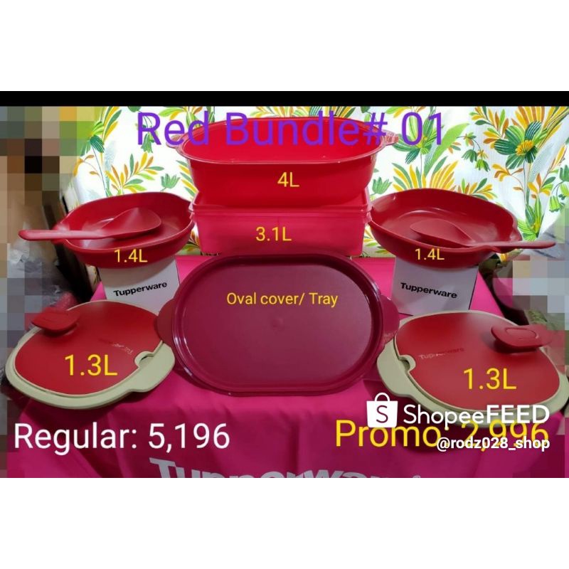 Tupperware Red Bundles (Oval and salad bowl Set) | Shopee Philippines