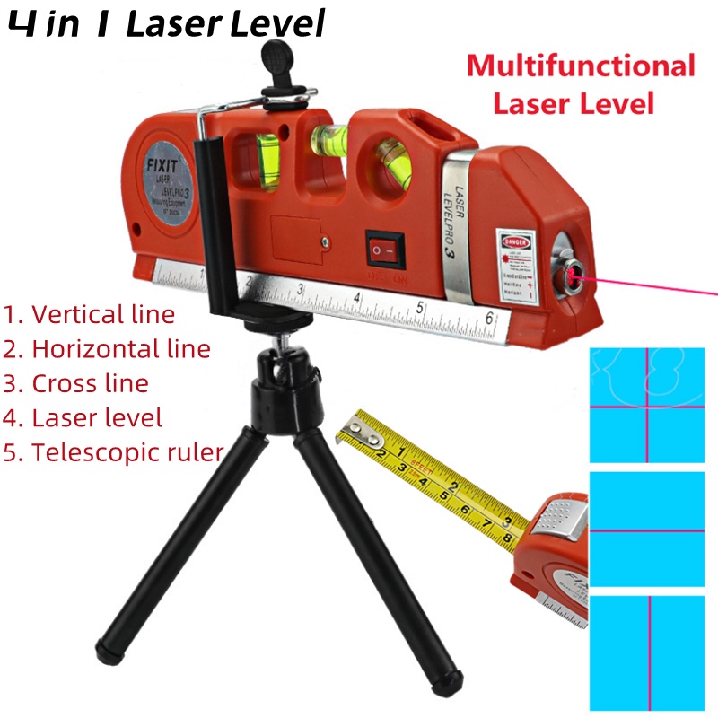 Multipurpose Laser Level Measure Horizon Vertical 8FT 4 in 1 High ...