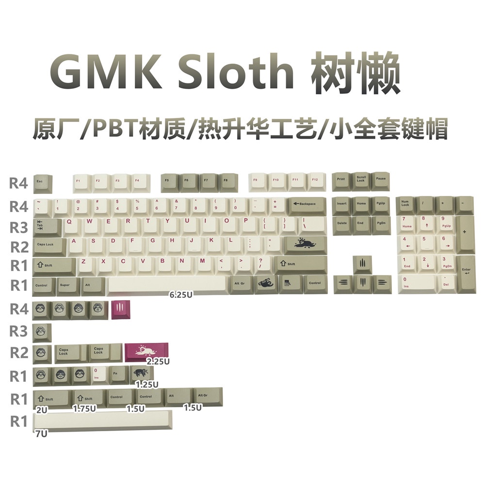 GMK Sloth keycaps, 125 Keys keycaps Cherry Profile DYE-SUB Personalized ...