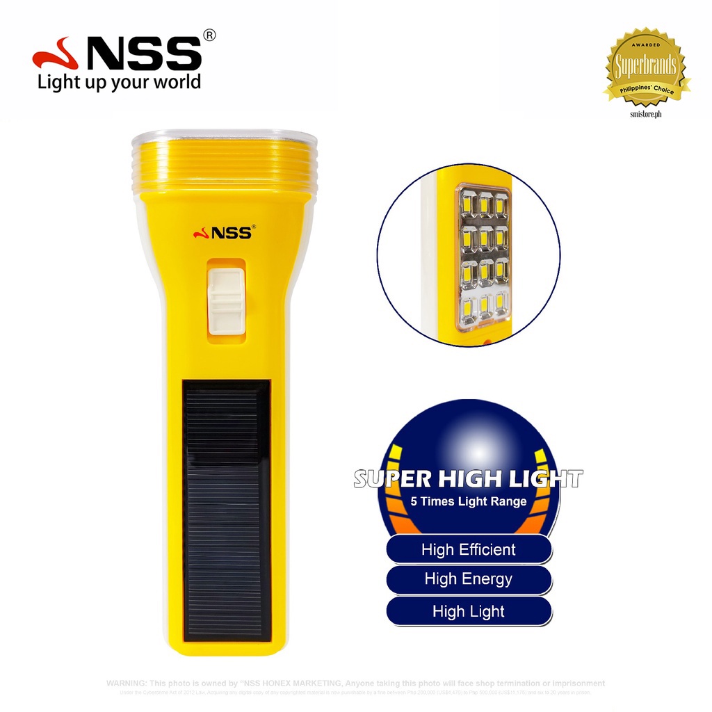 Nss Solar LED flashlight Rechargeable torch and lamp light with built ...
