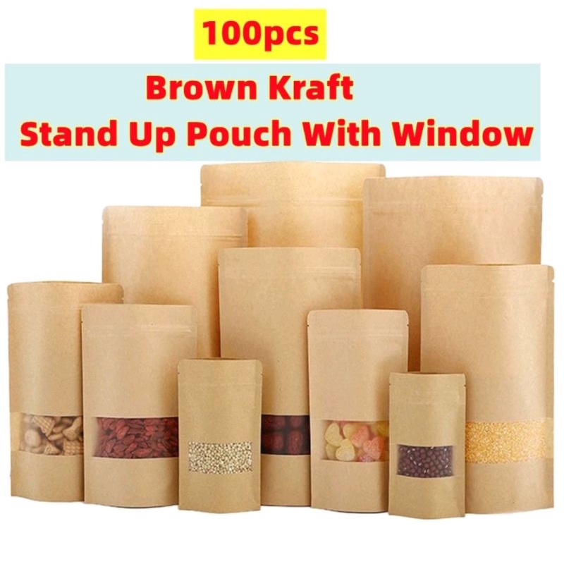 Window Zip Lock Kraft Paper Bags Dried Food Nuts Cookie Self Sealing ...