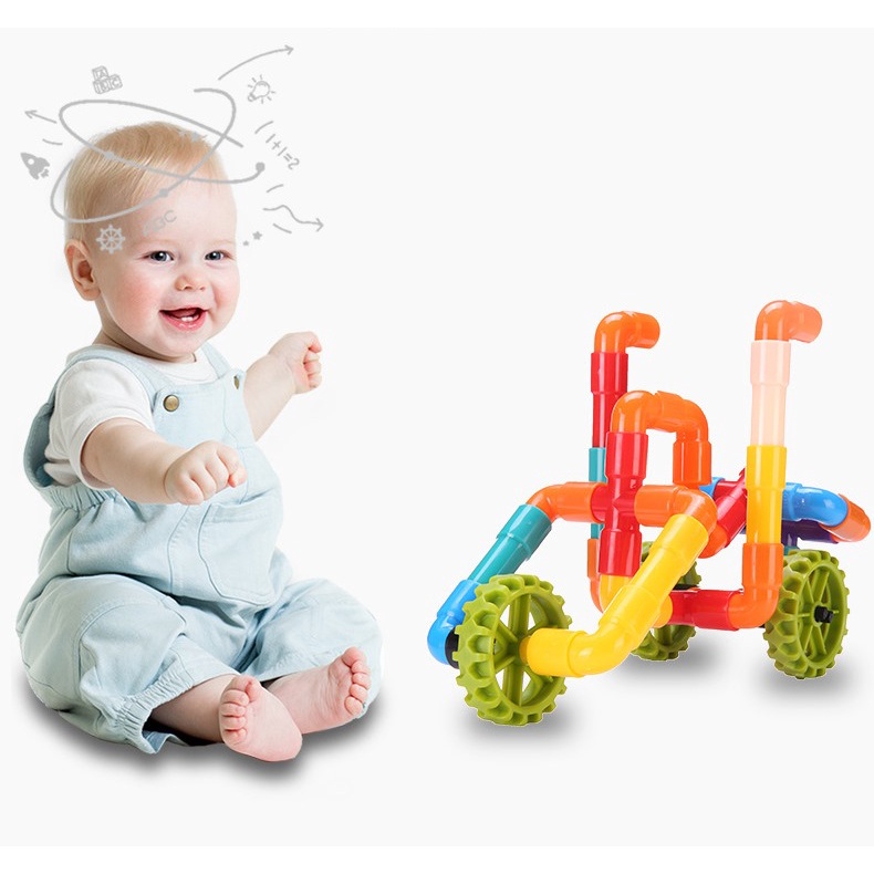 Montessori Kids Puzzle Toys Baby Water Pipe Building Tunnel Blocks ...