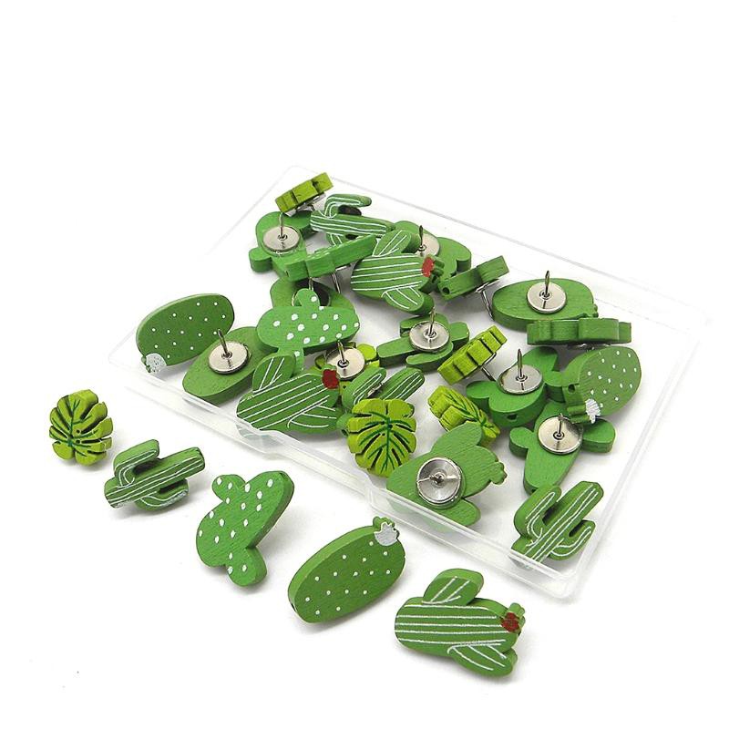 SC 30PCS Wooden Push Pins Cactus Palm Leaf Thumb Tack Decorative Cute ...