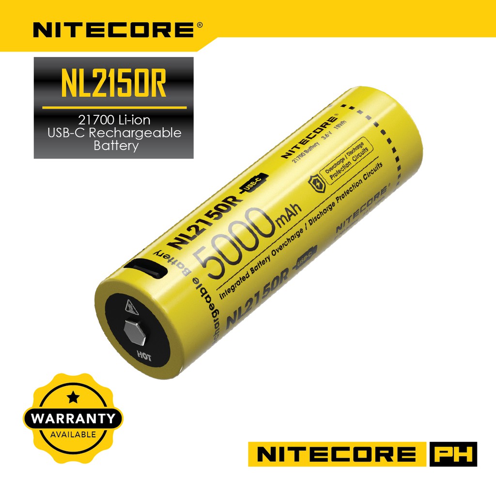 Nitecore 5000mAh NL2150R 21700 USB-C Rechargeable Battery | Shopee ...