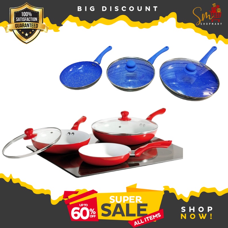 Shopmanyph Ceramic Eco Stone Pan Set Non-Stick Coated Cookware Frying ...