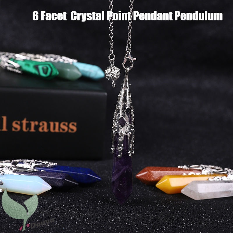 Natural Healing Crystal Pendulum Silver 6 Facet Chakra Crystal Point ...